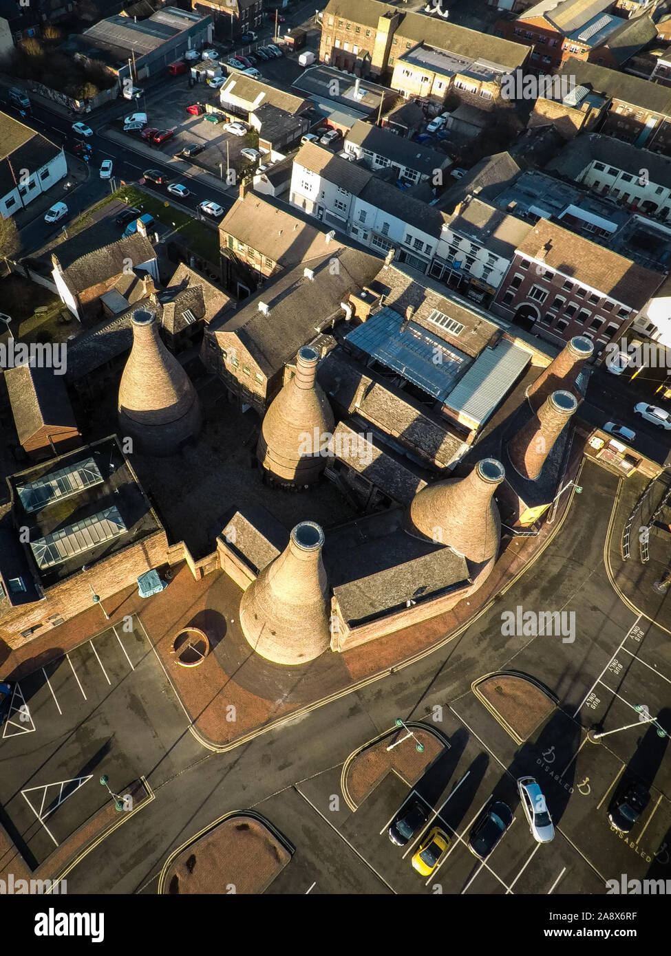 Aerial view of the famous Gladstone Pottery Museum bottle kilns ...