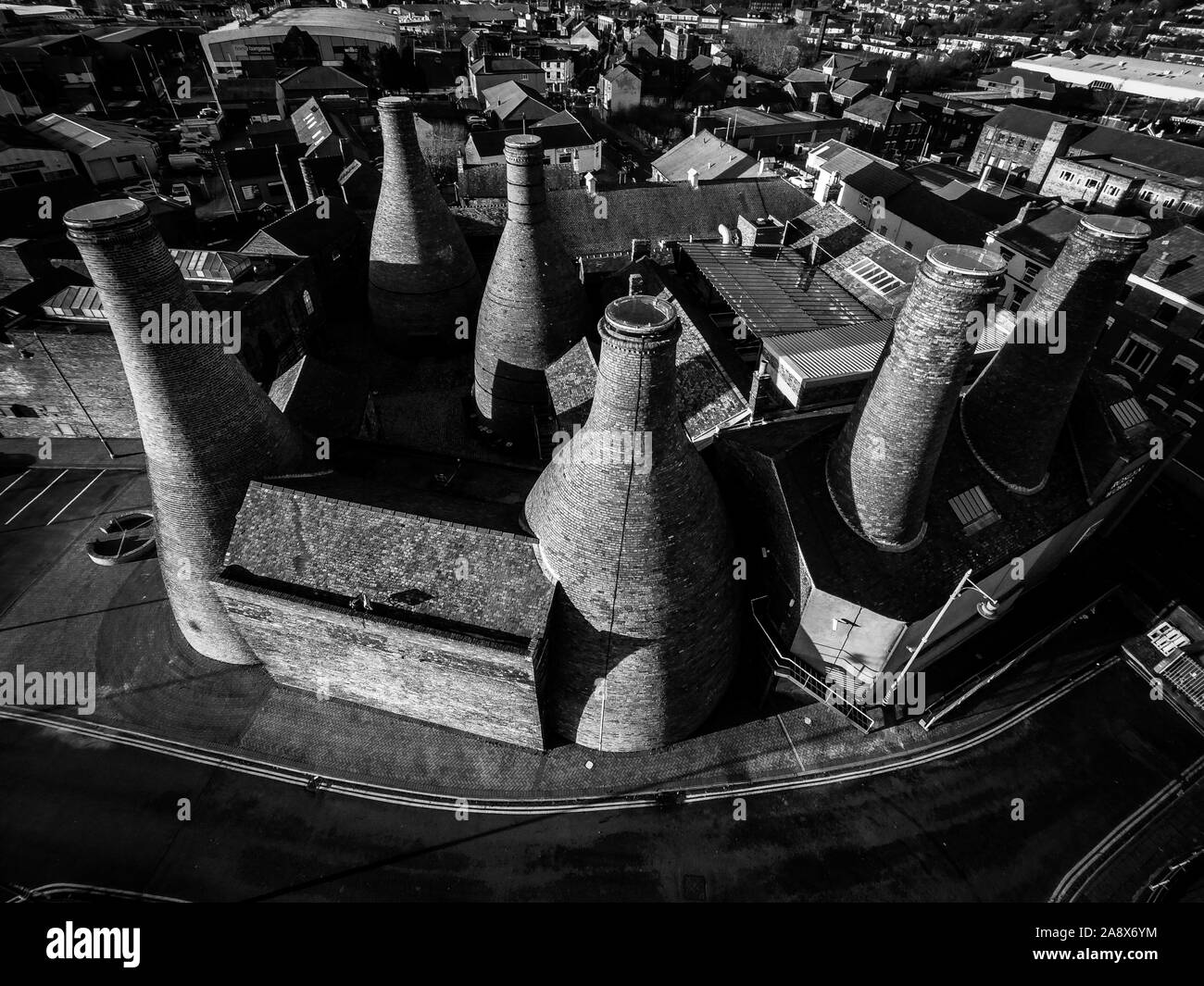 Aerial view of the famous Gladstone Pottery Museum bottle kilns ...