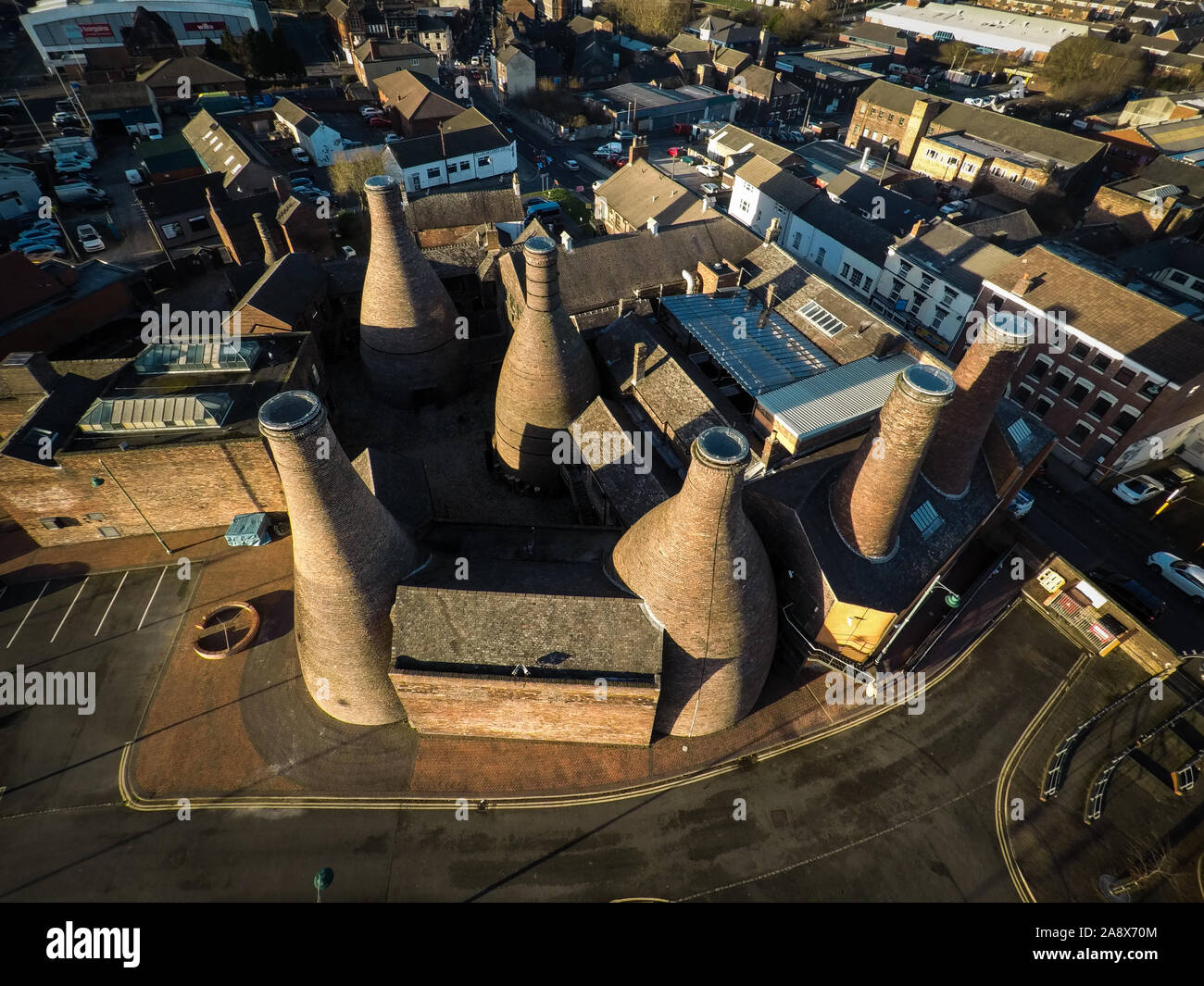 Aerial view of the famous Gladstone Pottery Museum bottle kilns ...