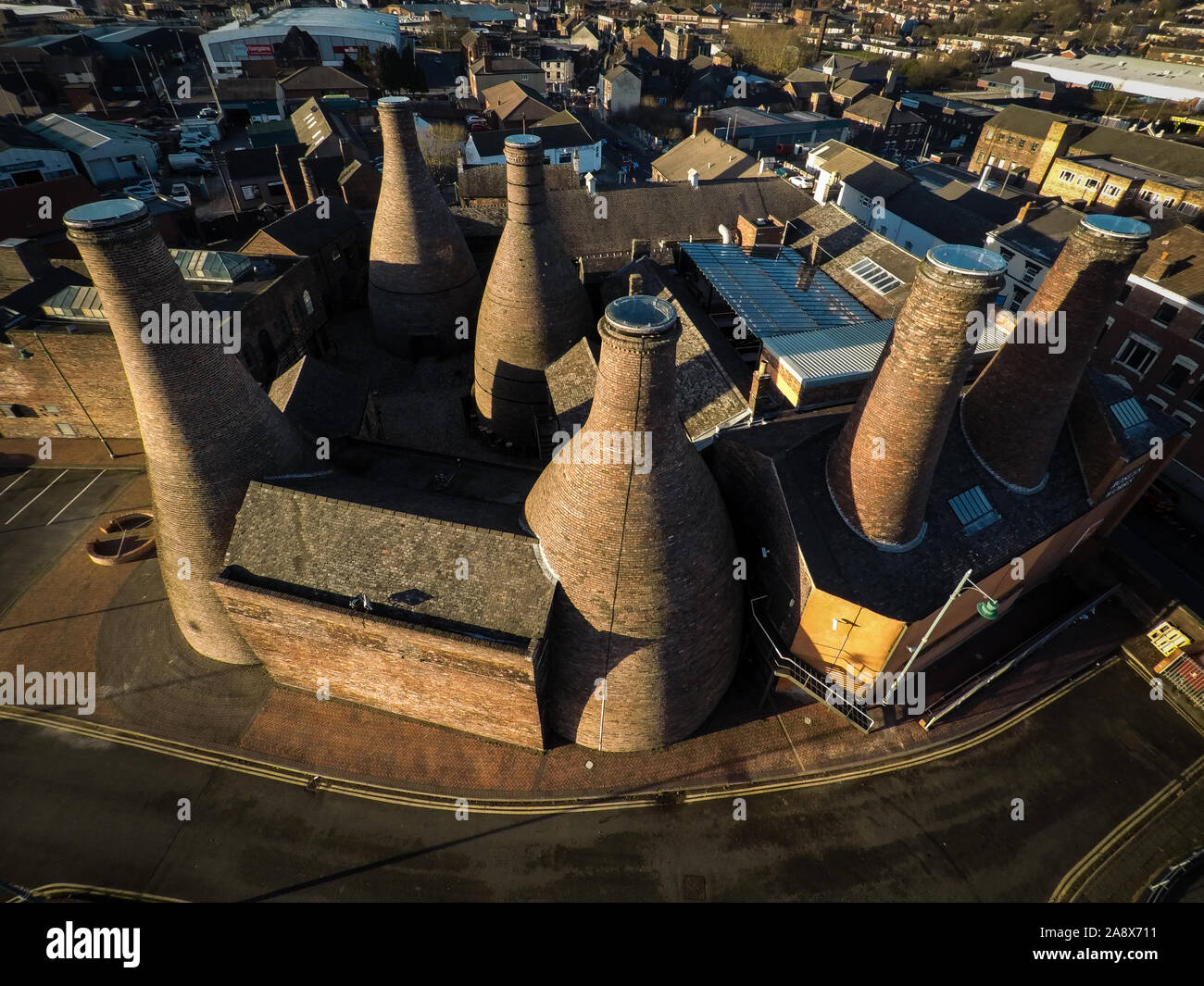 Aerial view of the famous Gladstone Pottery Museum bottle kilns ...