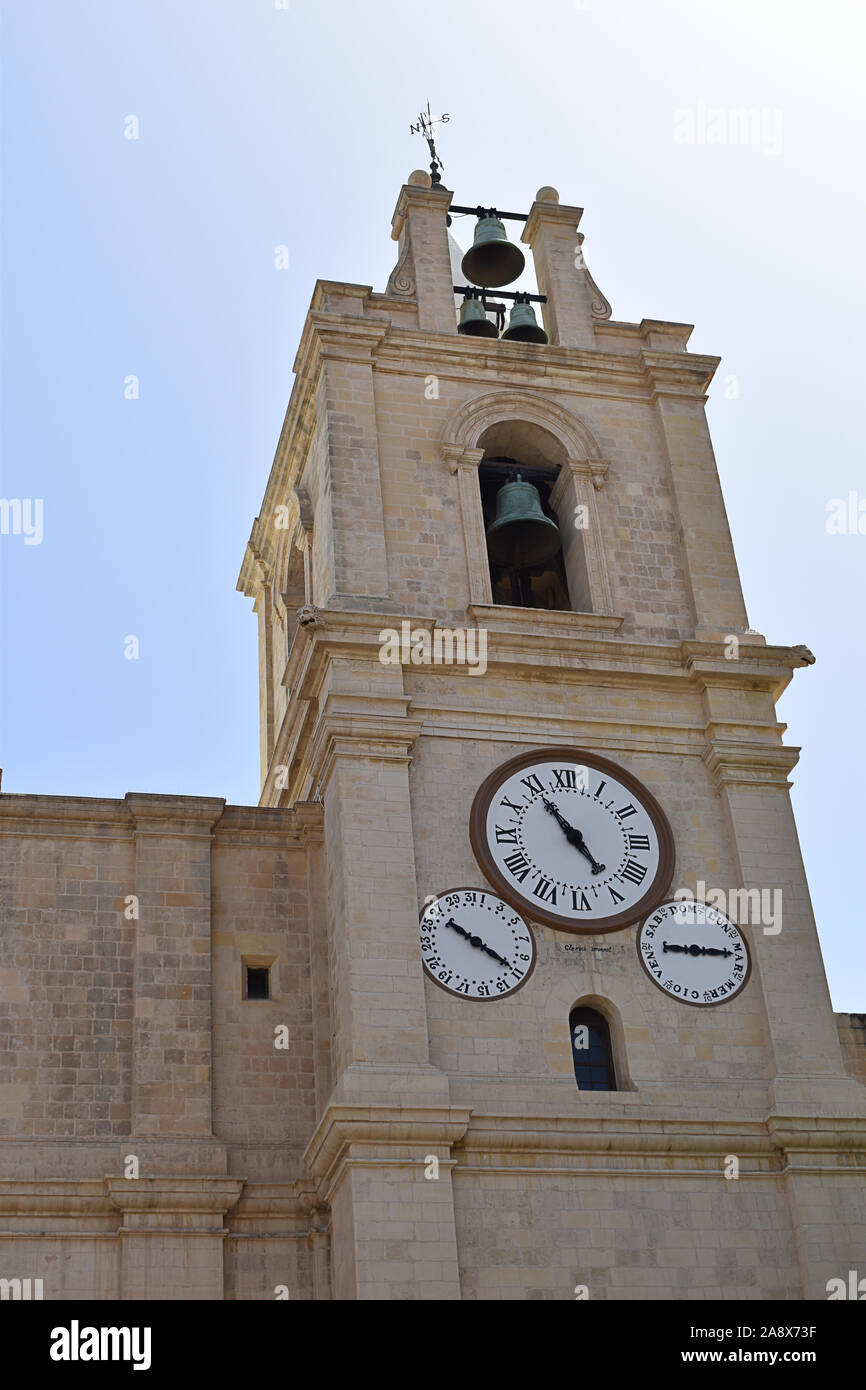St Johns Co-Cathedral, Valletta, Malta - clock tower Stock Photo - Alamy