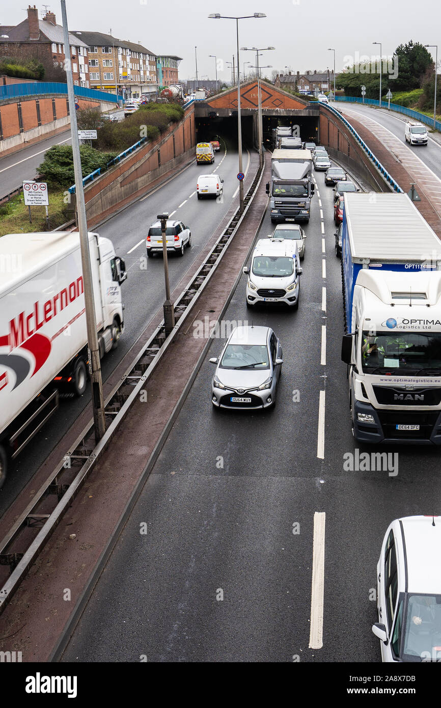 Logistic lorries and haulage vehicles, cars and work transport stuck in ...