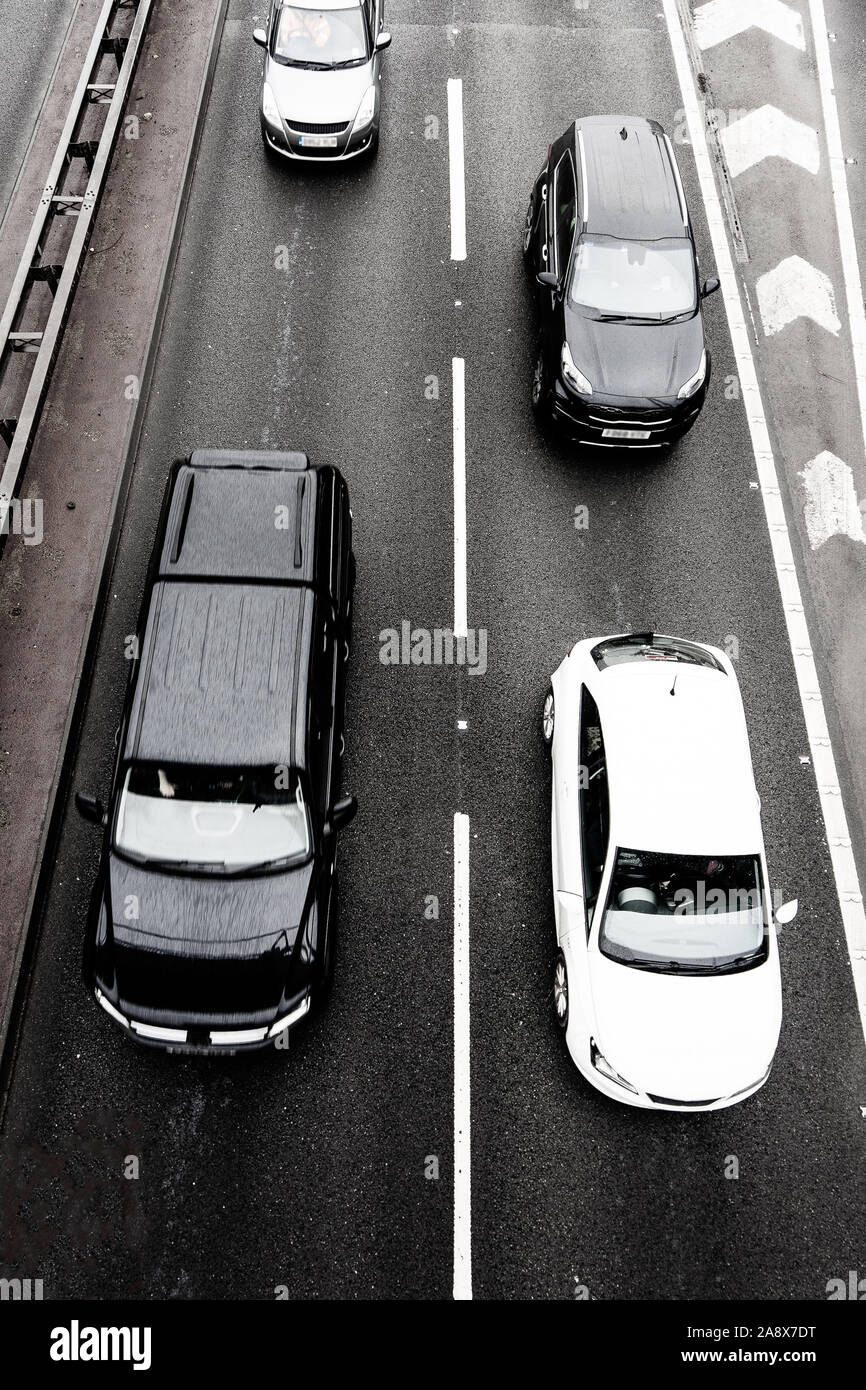 Logistic lorries and haulage vehicles, cars and work transport stuck in ...