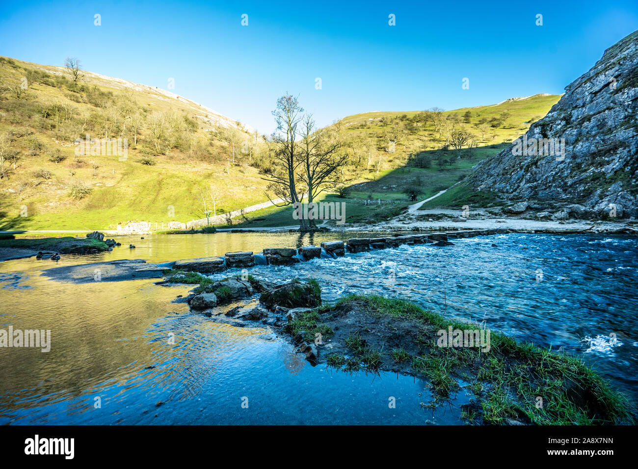 The beautiful Dovedale stepping stones in the heart of the Derbyshire ...