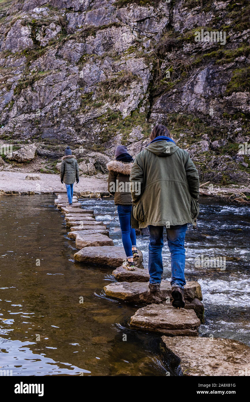 People enjoy a day out at the famous Dovedale stepping stones in the ...