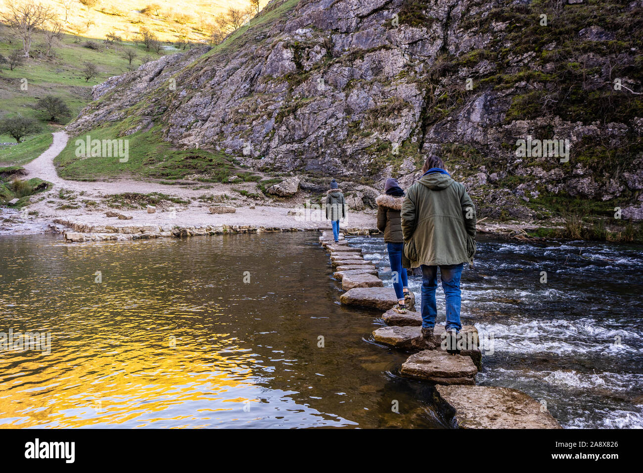 People enjoy a day out at the famous Dovedale stepping stones in the ...