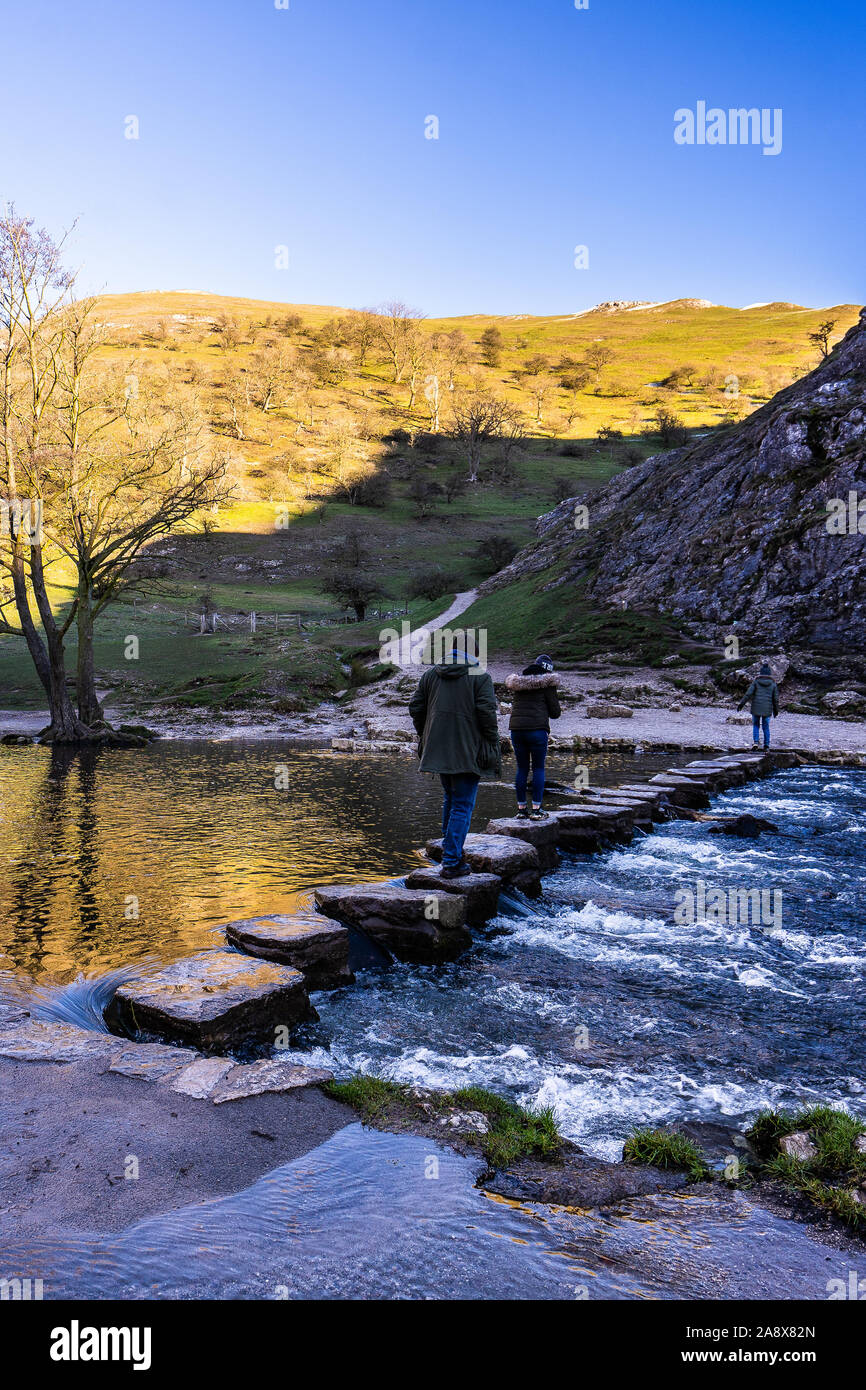 People enjoy a day out at the famous Dovedale stepping stones in the ...