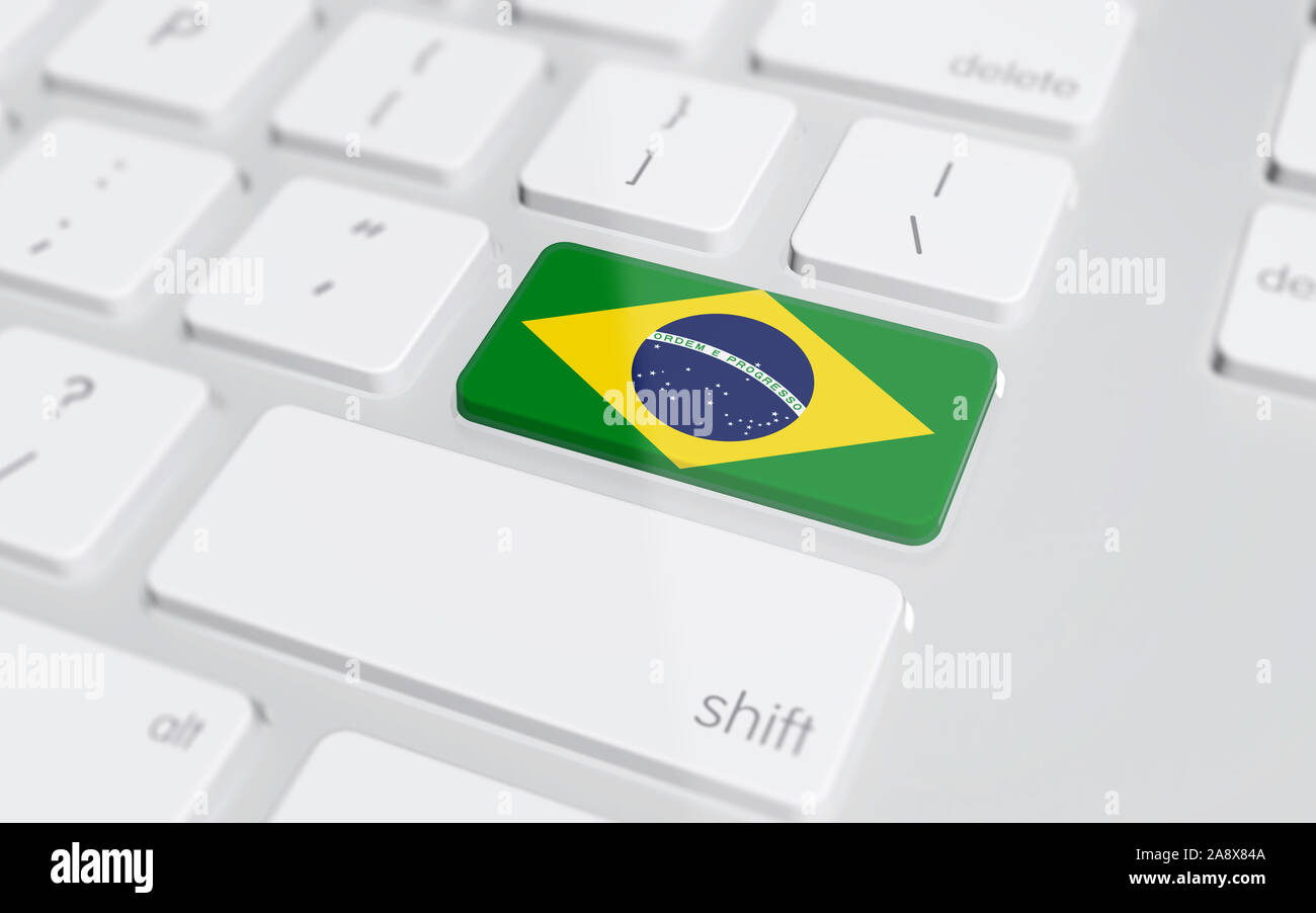 Laptop or desktop computer keyboard focus on one key with Brazil flag ...
