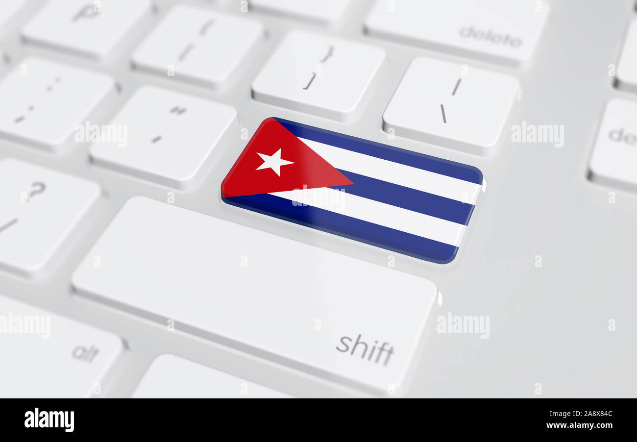 Laptop or desktop computer keyboard focus on one key with Cuban flag on ...