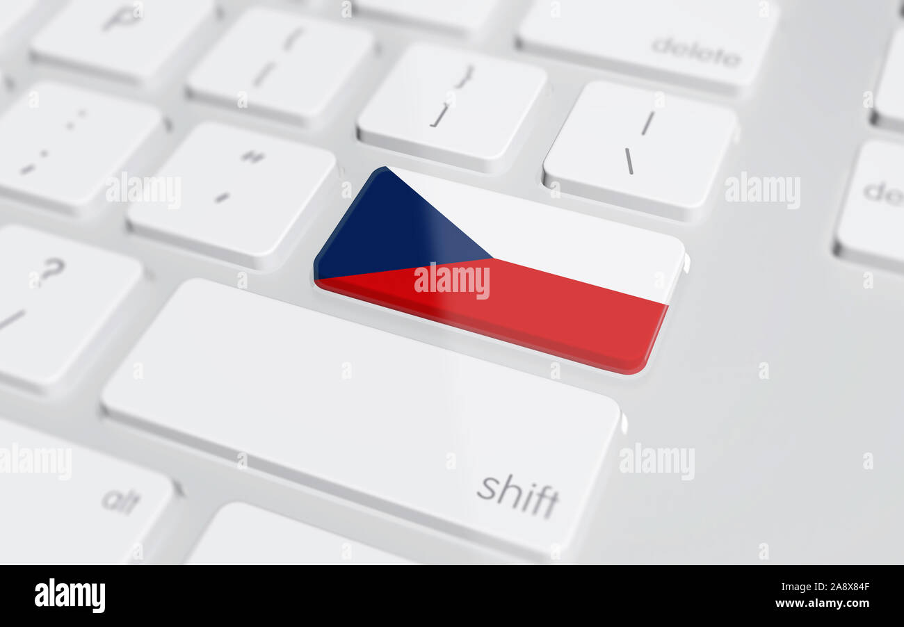 Laptop or desktop computer keyboard focus on one key with Czech ...