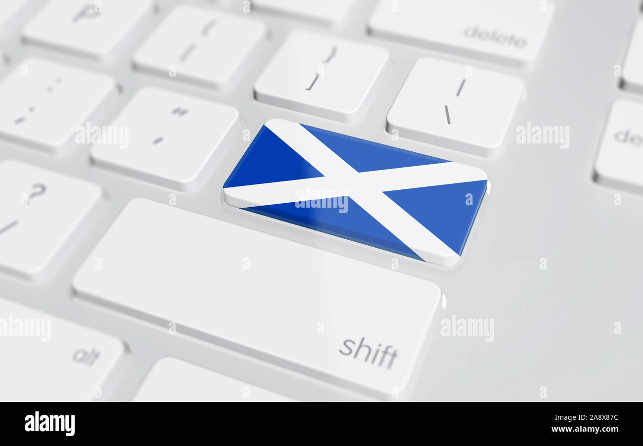 Laptop or desktop computer keyboard focus on one key with Scottish flag ...