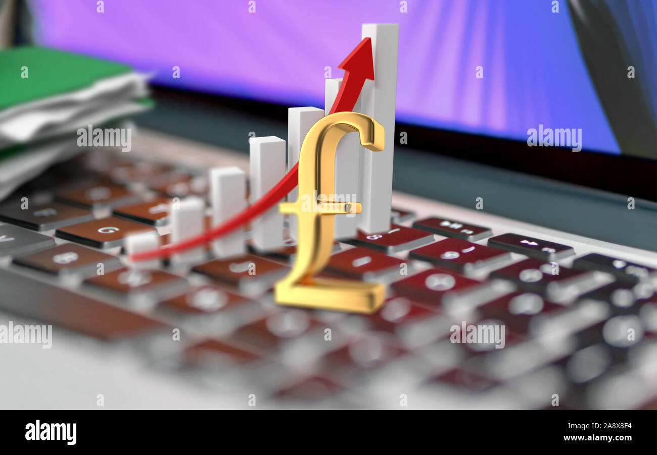 British Pound Symbol on a laptop computer keyboard focus on it with a ...