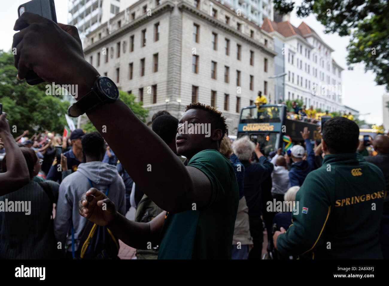 Springbok supporter in Cape Town frames a selfie with South Africa's ...