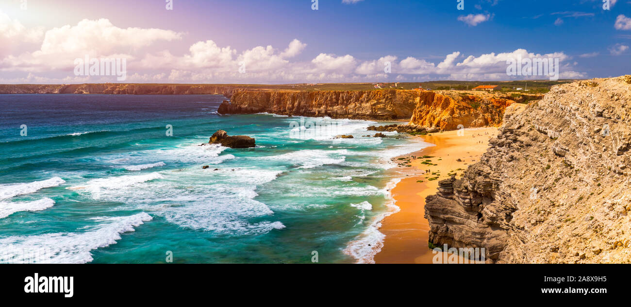 Panorama view of Praia do Tonel (Tonel beach) in Cape Sagres, Algarve ...