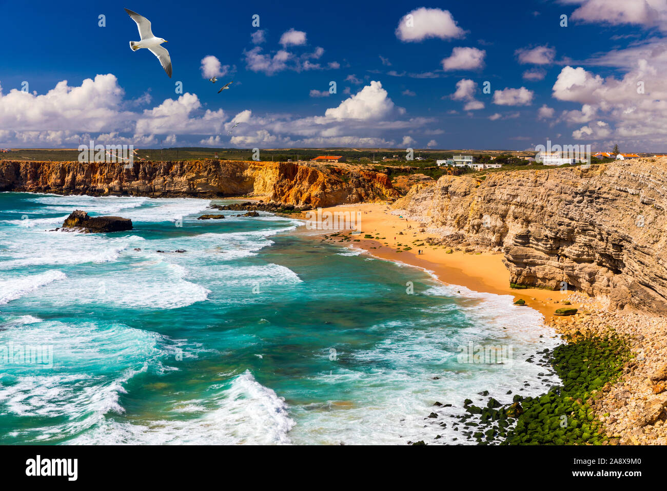 Panorama view of Praia do Tonel (Tonel beach) in Cape Sagres, Algarve ...