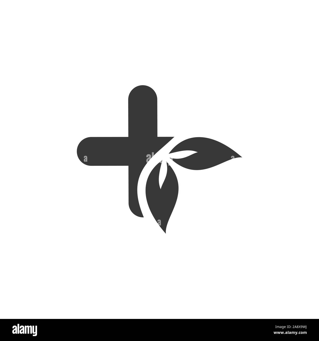 Pharmacy cross with leaves. Isolated image. Flat pharmacy vector ...