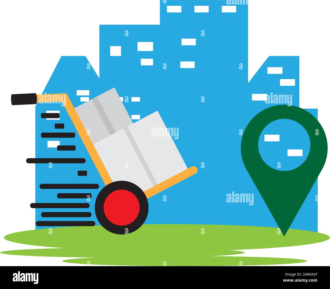 Trolley delivery vehicle over a cityscape - Vector Stock Vector Image ...