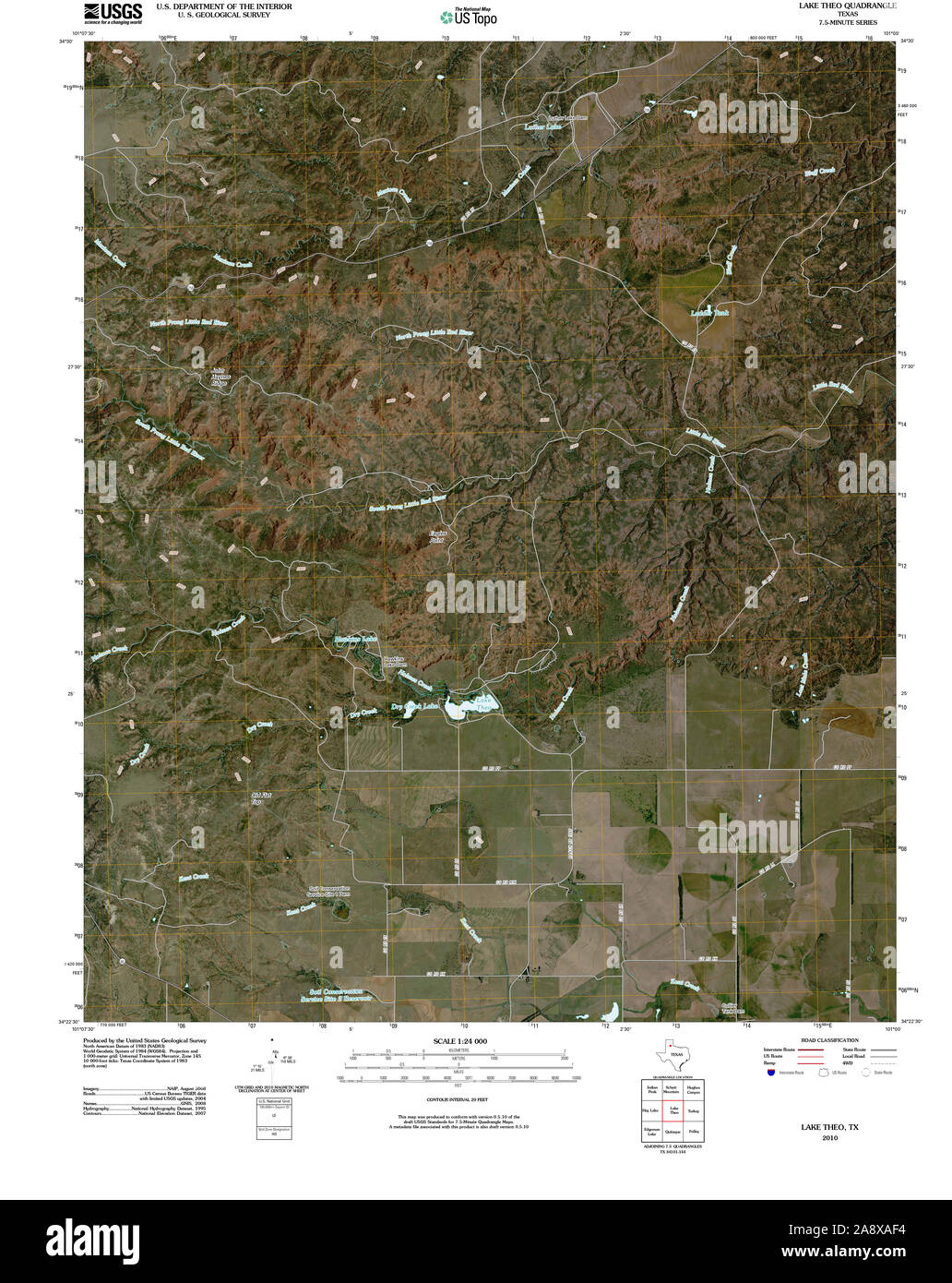 USGS TOPO Map Texas TX Lake Theo 20100304 TM Restoration Stock Photo ...