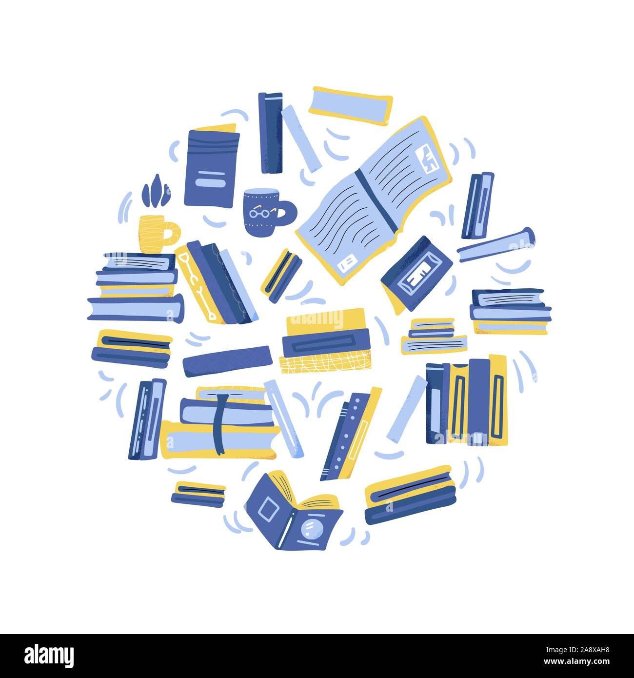 Books set. Reading concept. Round emblem with collection of literature ...
