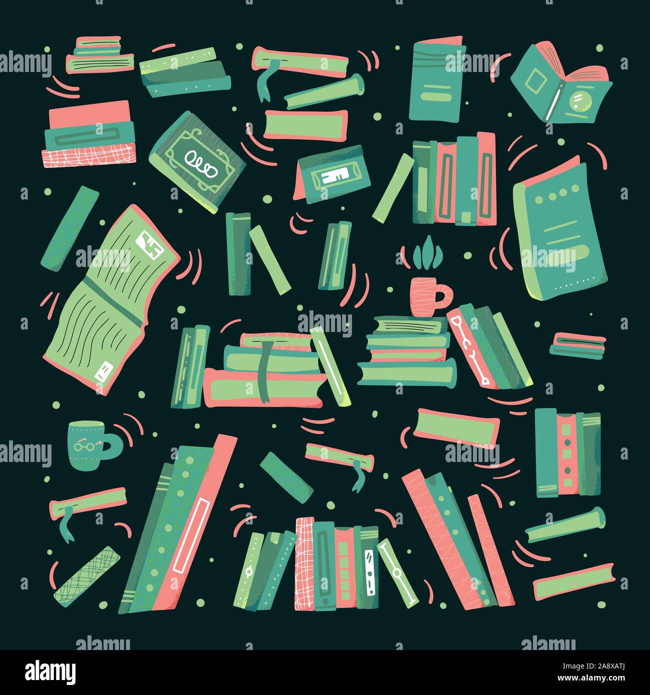 Books set. Reading concept. Square poster with differnt books on dark ...