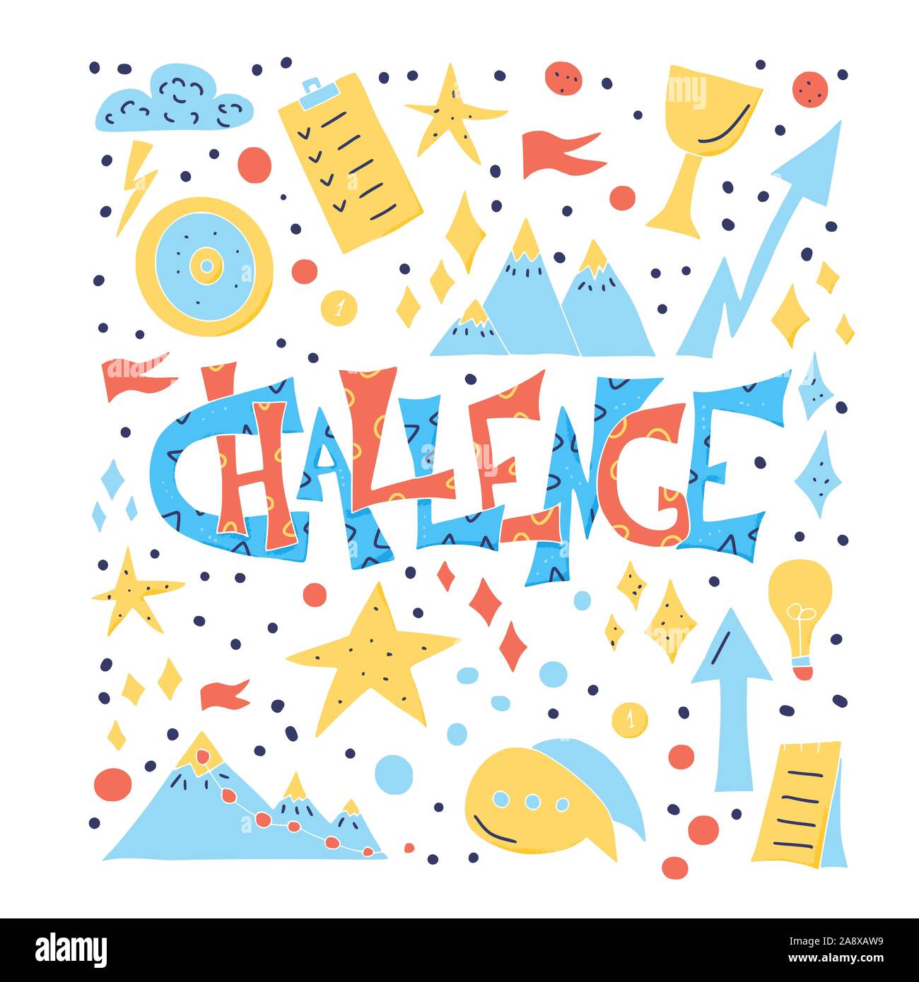 Challenge poster. Stylized text with decoration in doodle style. Vector ...