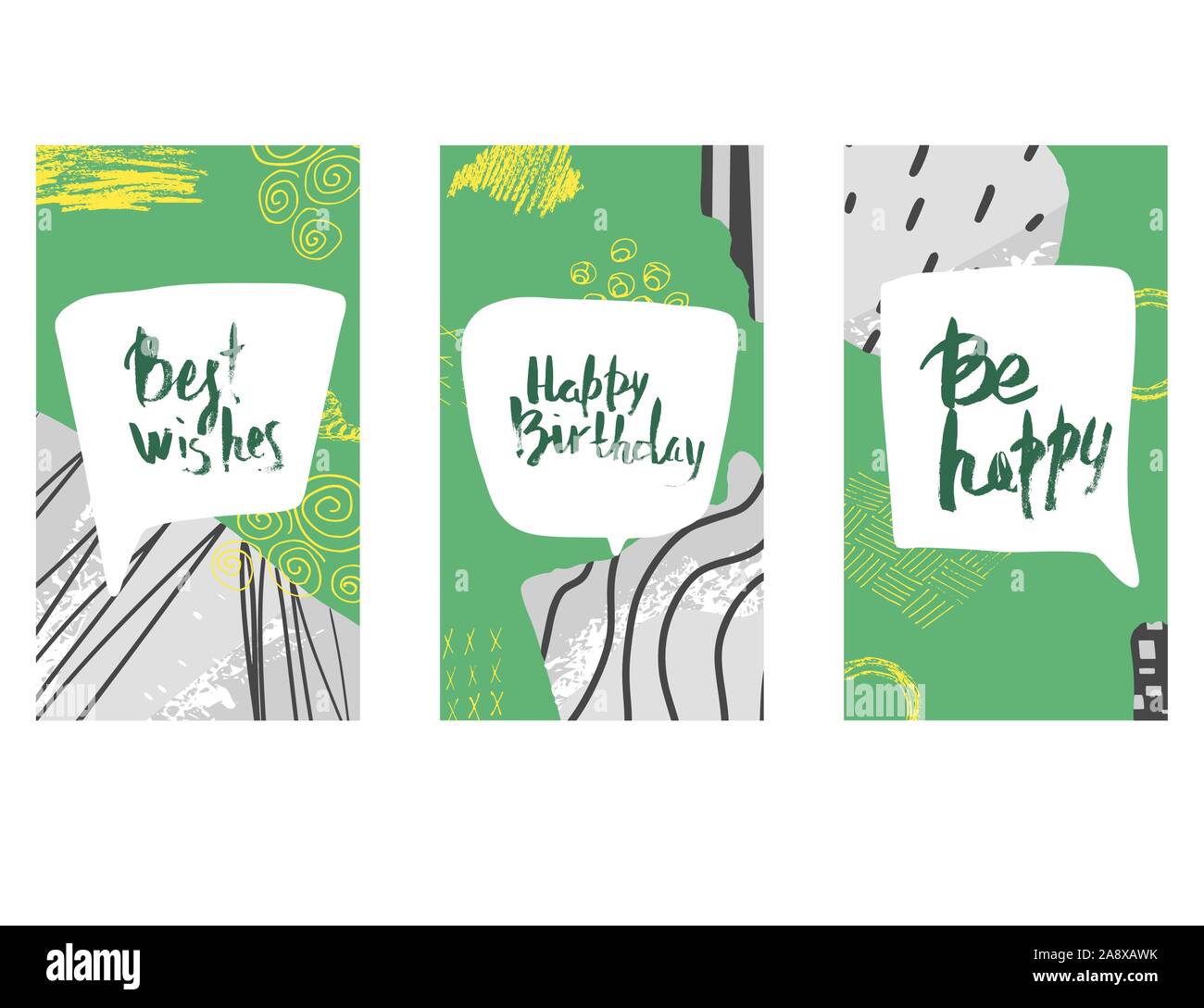 Happy birthday phrases social media network template set. Collection of ...