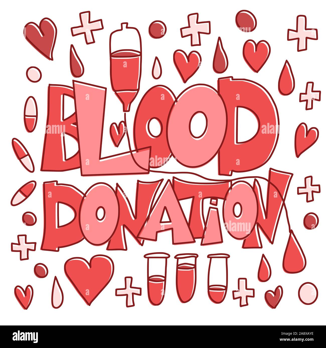 Blood donation emblem. Text with decoration in doodle style. Vector ...