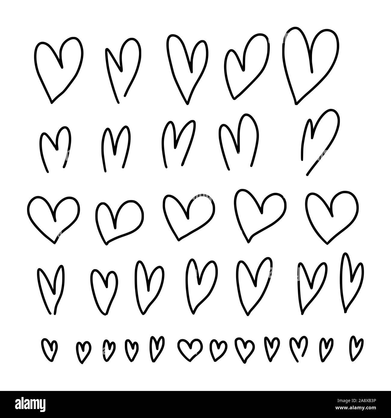 Set of doodle illustration. Hand drawn heart shape icons. Vector ...