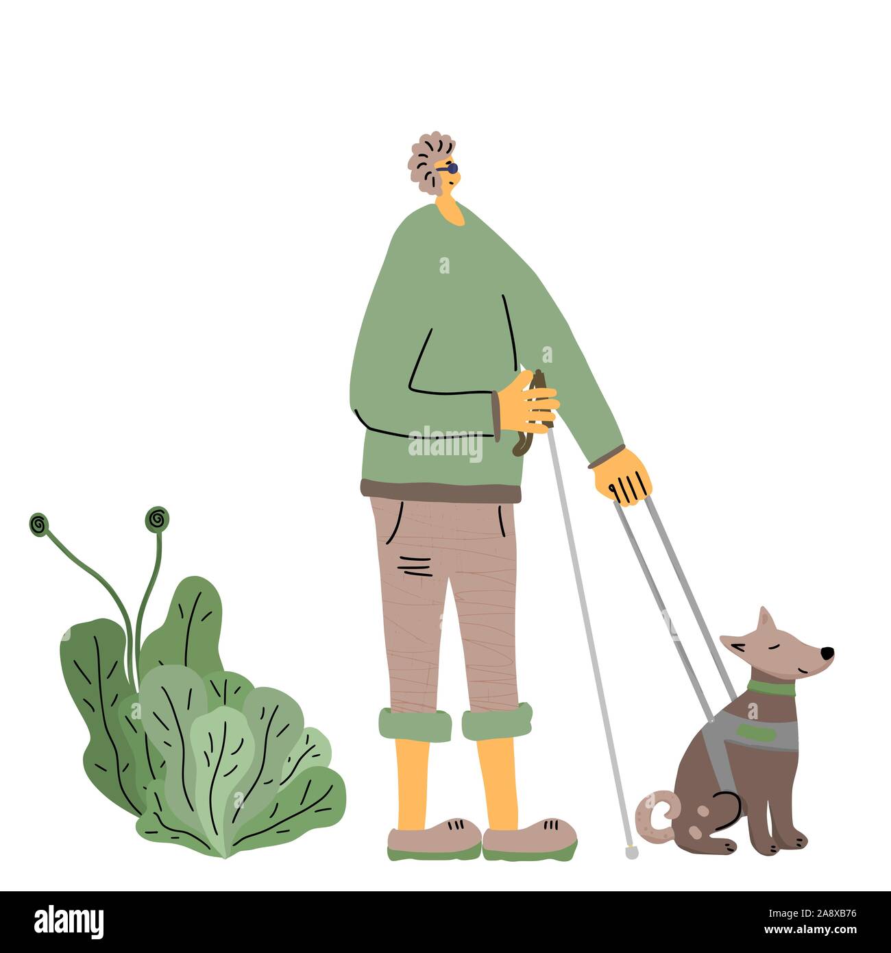 Blind person with his seeing eye dog. Man wallking with a guide dog ...