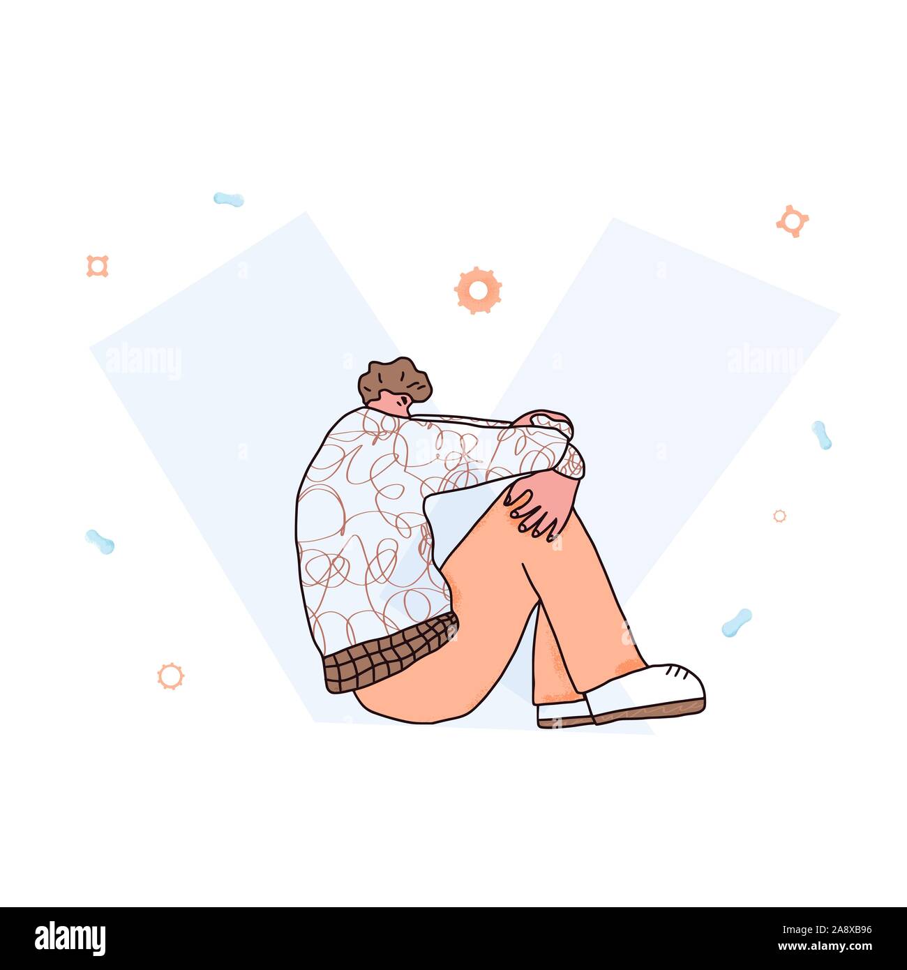 Emotional issues. Boy sitting on the floor with bad mood isolated on ...