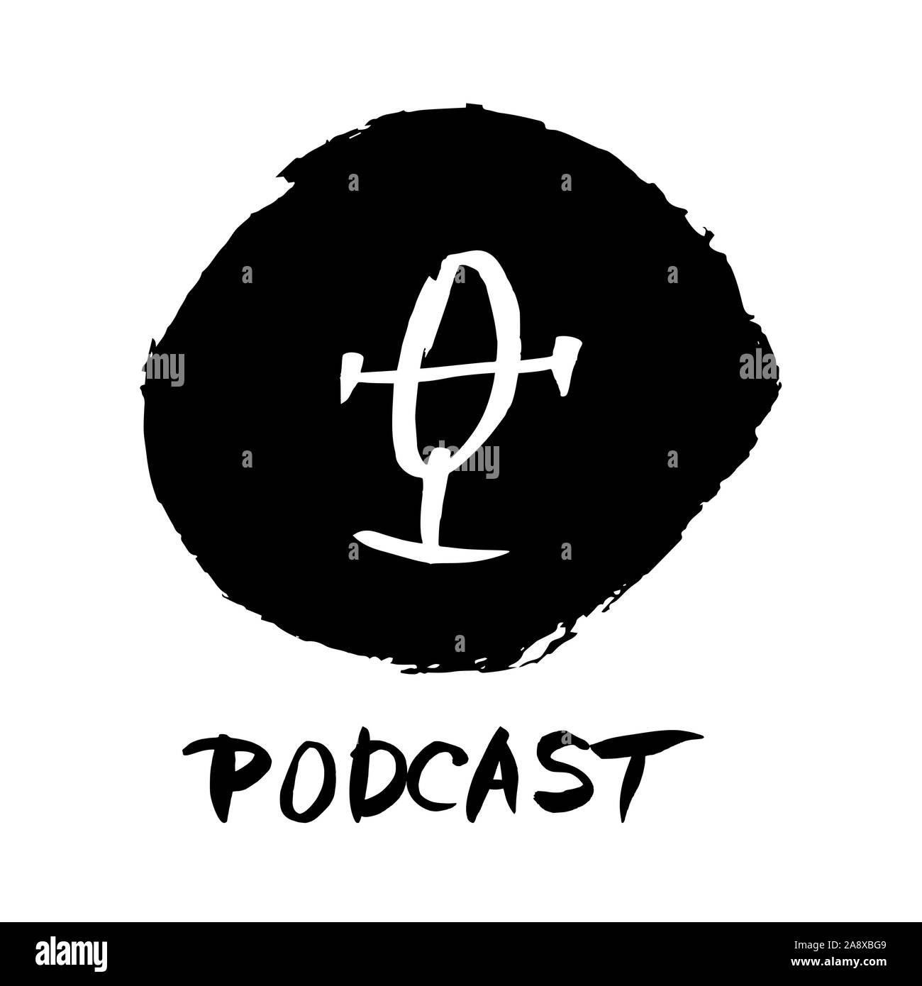 Podcast emblem. Text and logo. Studio microphone and lettering. Vector ...