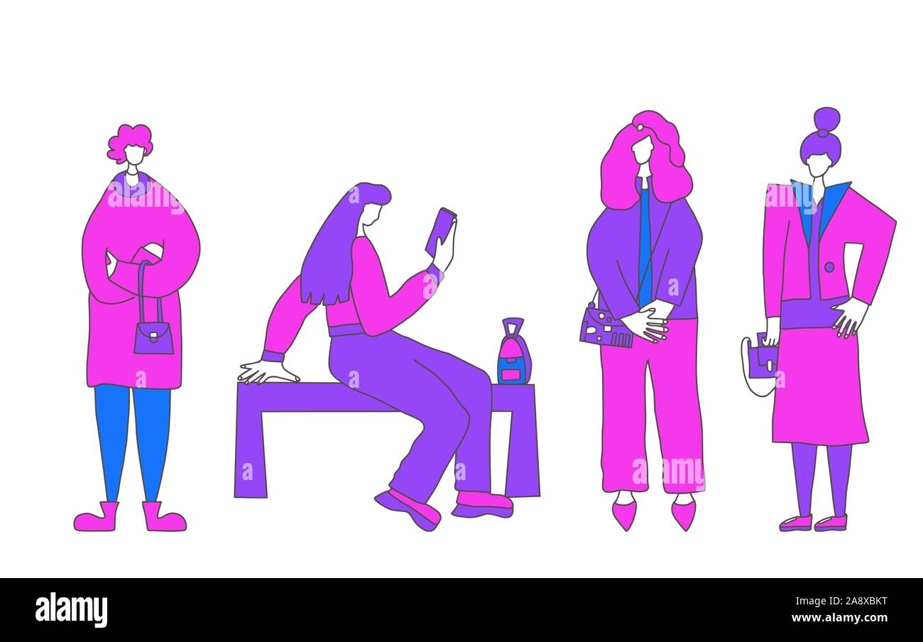 Fancy girls standing isolated on white backgrounf. Group of woman ...