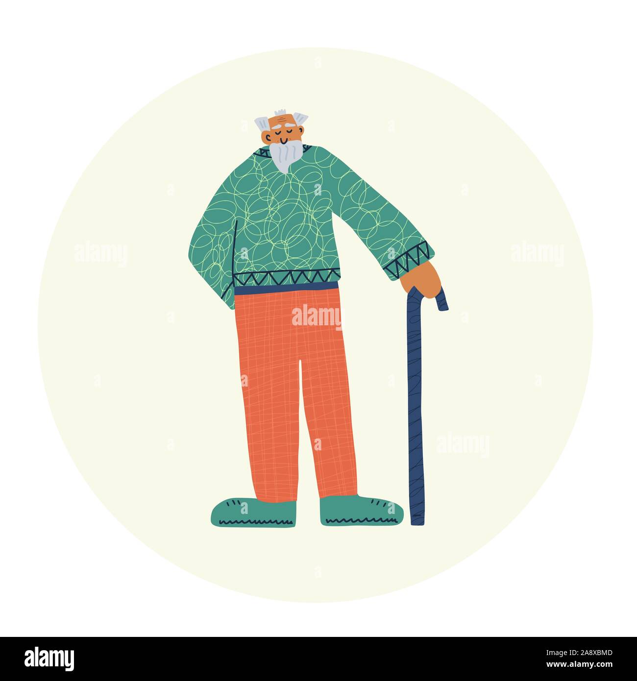 Old man standing full length. Retired persons with walking stick ...