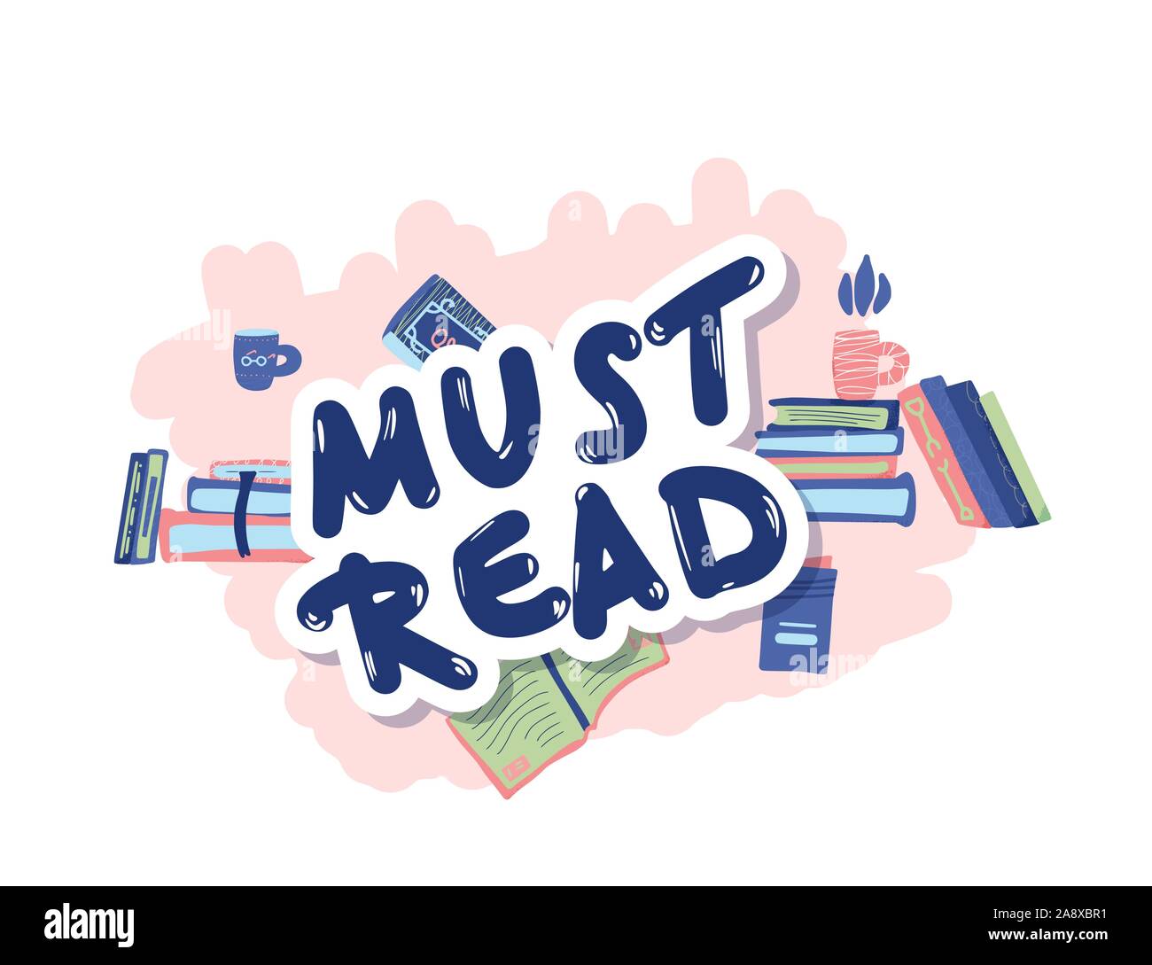 Must read text emblem. Stylized sticker lettering with differnt book ...