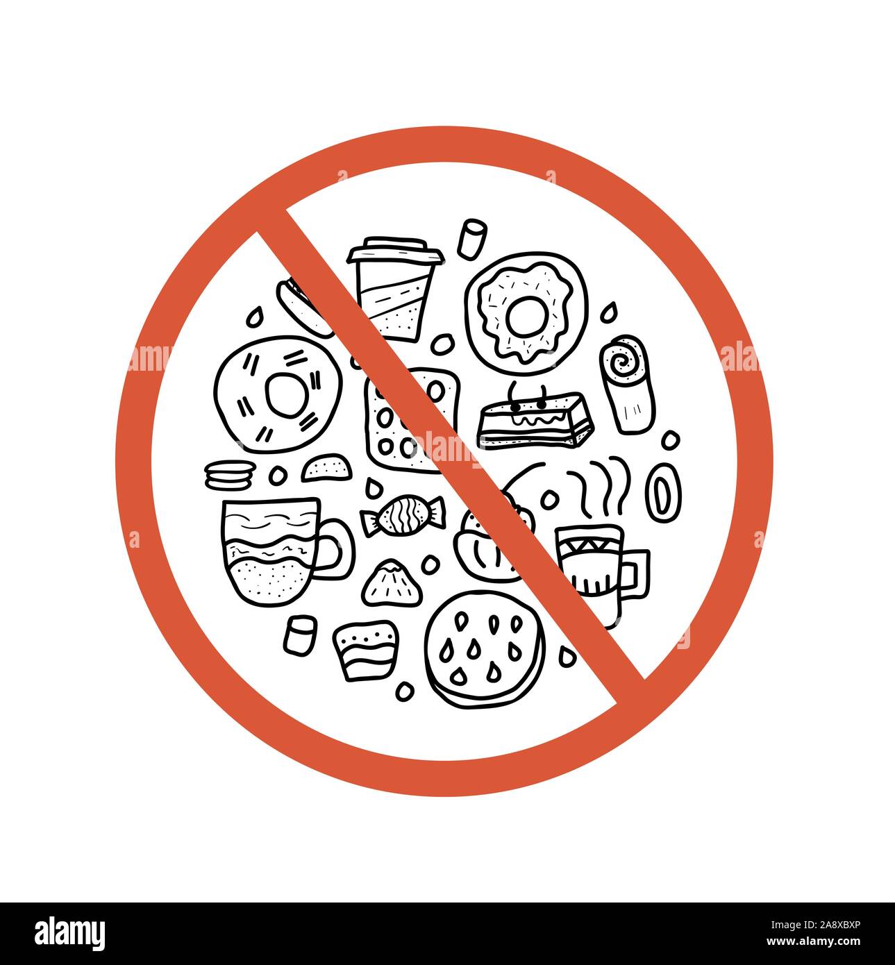 Stop sweets sign icon. Restrict symbol. Vector illustration Stock ...