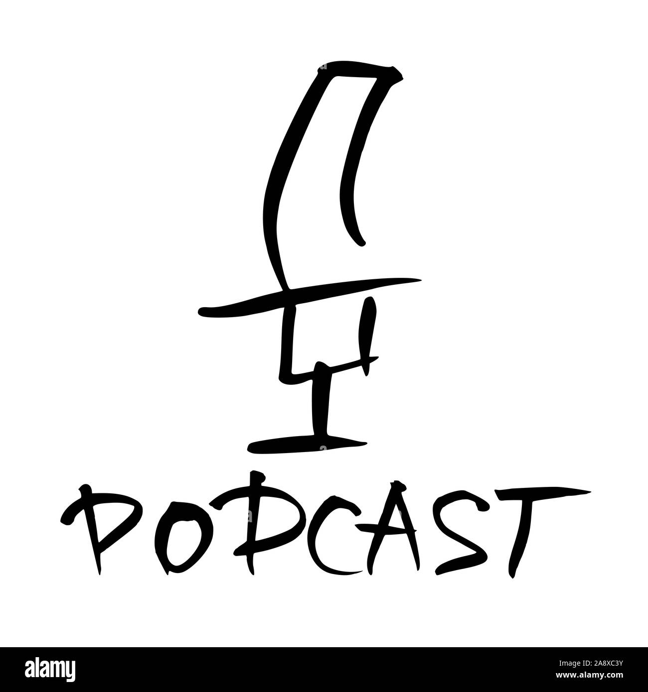 Podcast emblem. Text and logo. Studio microphone and lettering. Vector ...
