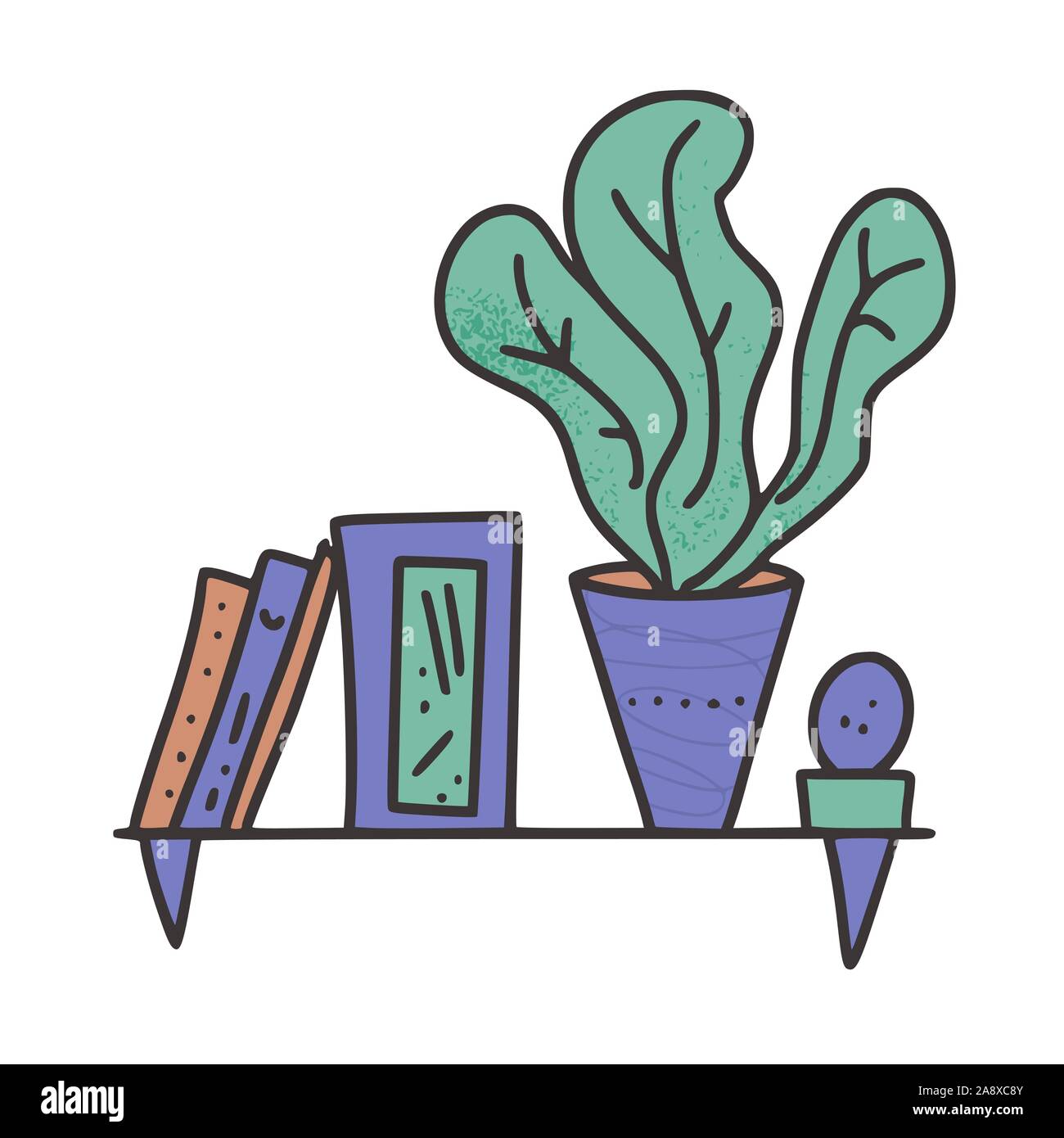 Shelf with books, plants, picture. Vector illustration Stock Vector ...