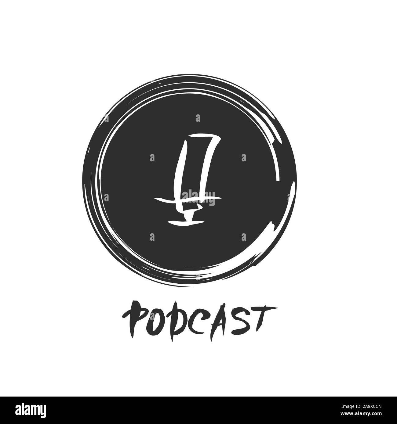 Podcast badge. Text and logo. Studio microphone and lettering. Vector ...