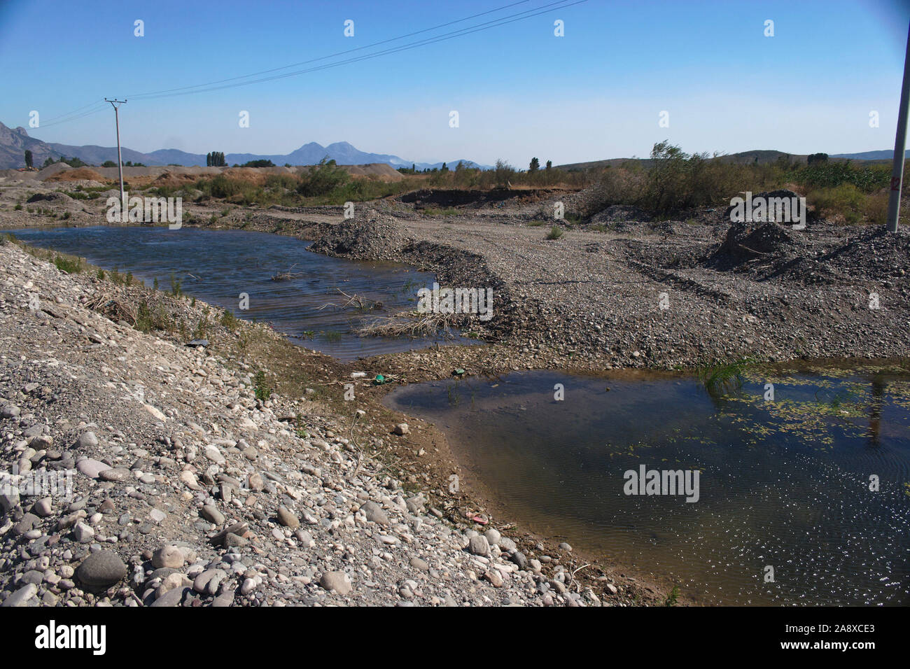 The construction of the Ashta dam on the Drini River, Albania Stock ...