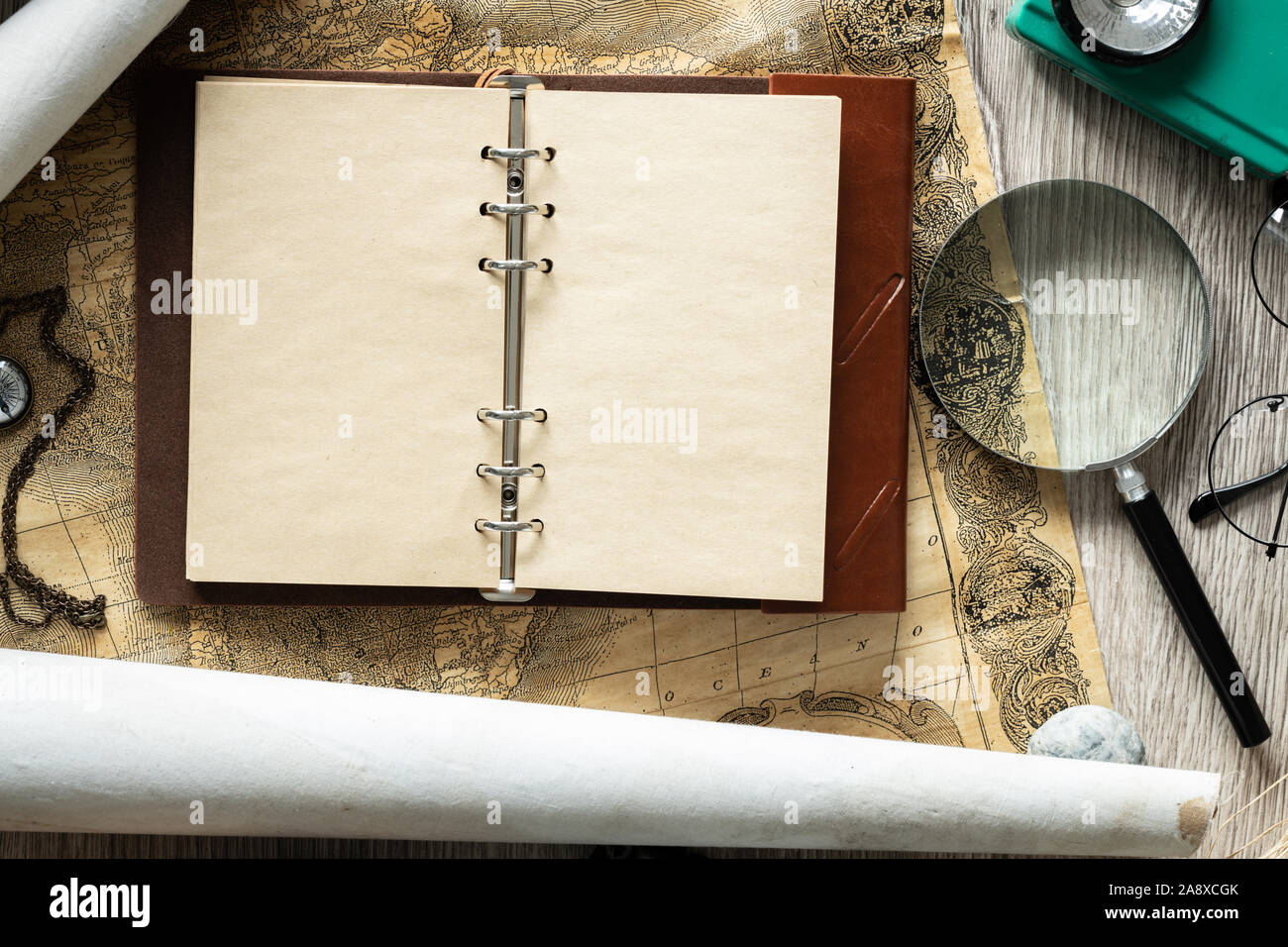 Journey. Notebook with space for text. Souvenirs and things related to ...