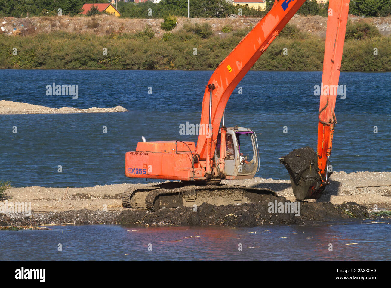 The construction of the Ashta dam on the Drini River, Albania Stock ...