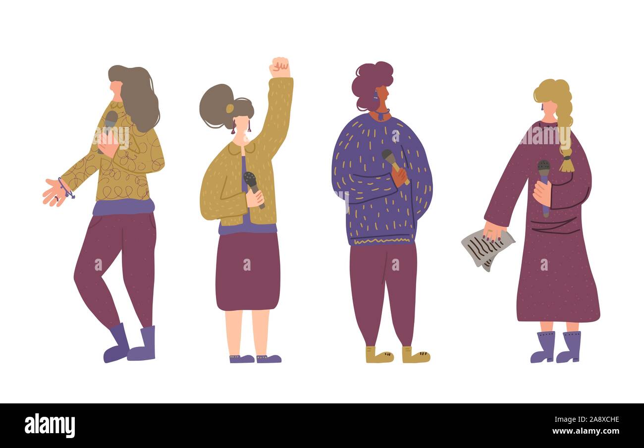 Speakers characters. Group of young various women standing with ...
