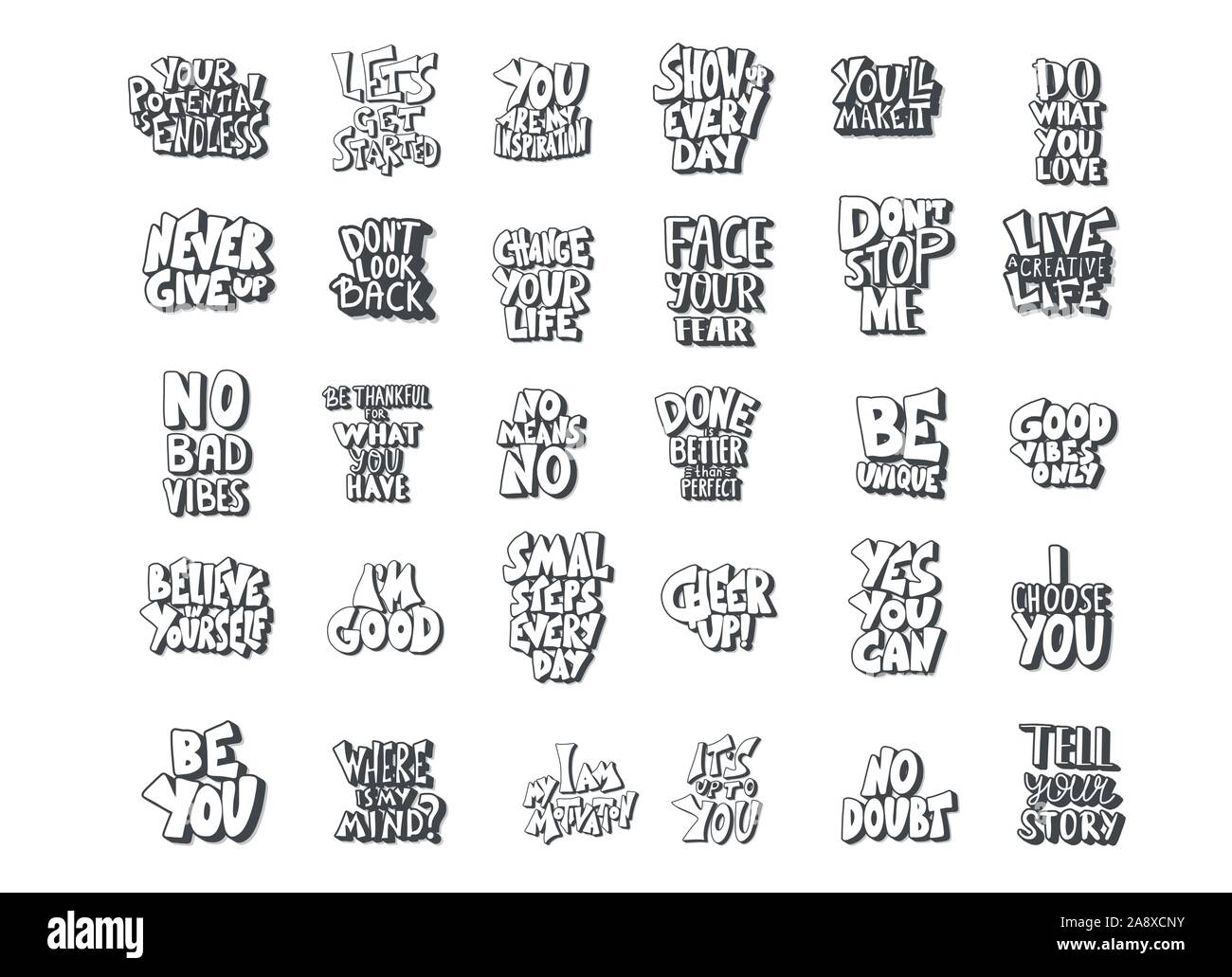 Set Of Quotes Isolated Motivational Hand Drawn Lettering Collection