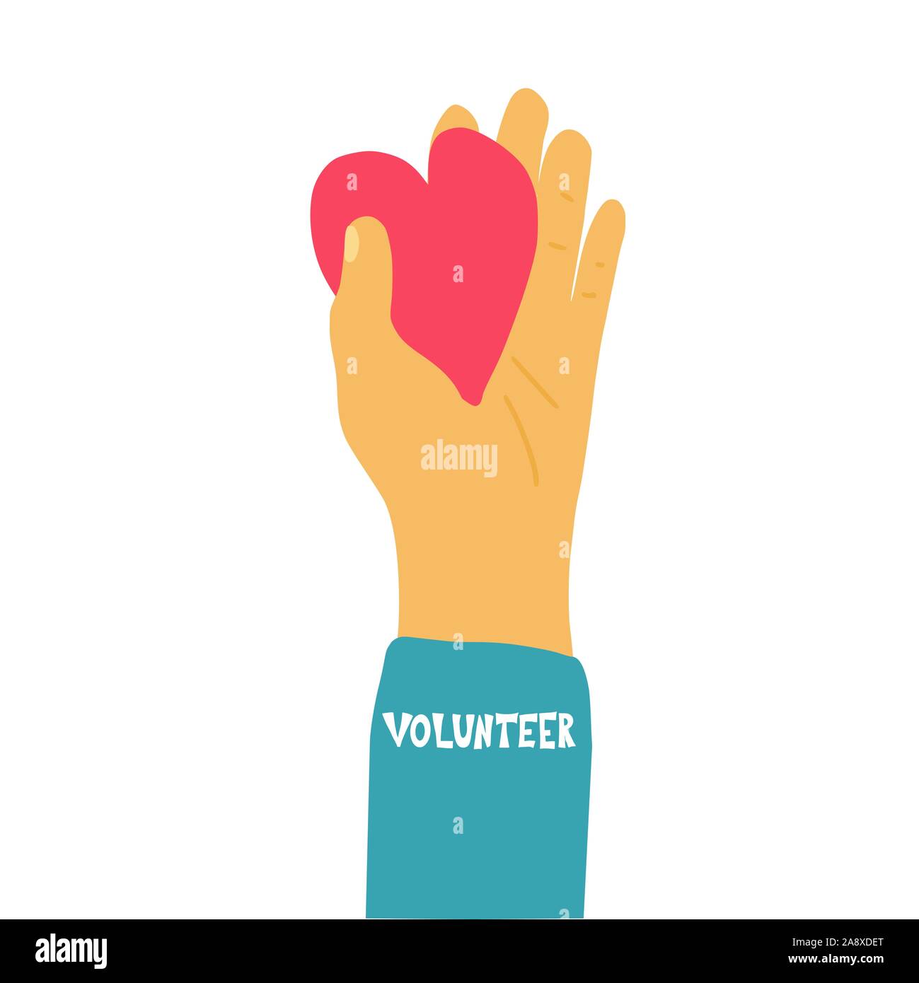 Volunteers hand with heart isolated on white background. Arm of man who ...