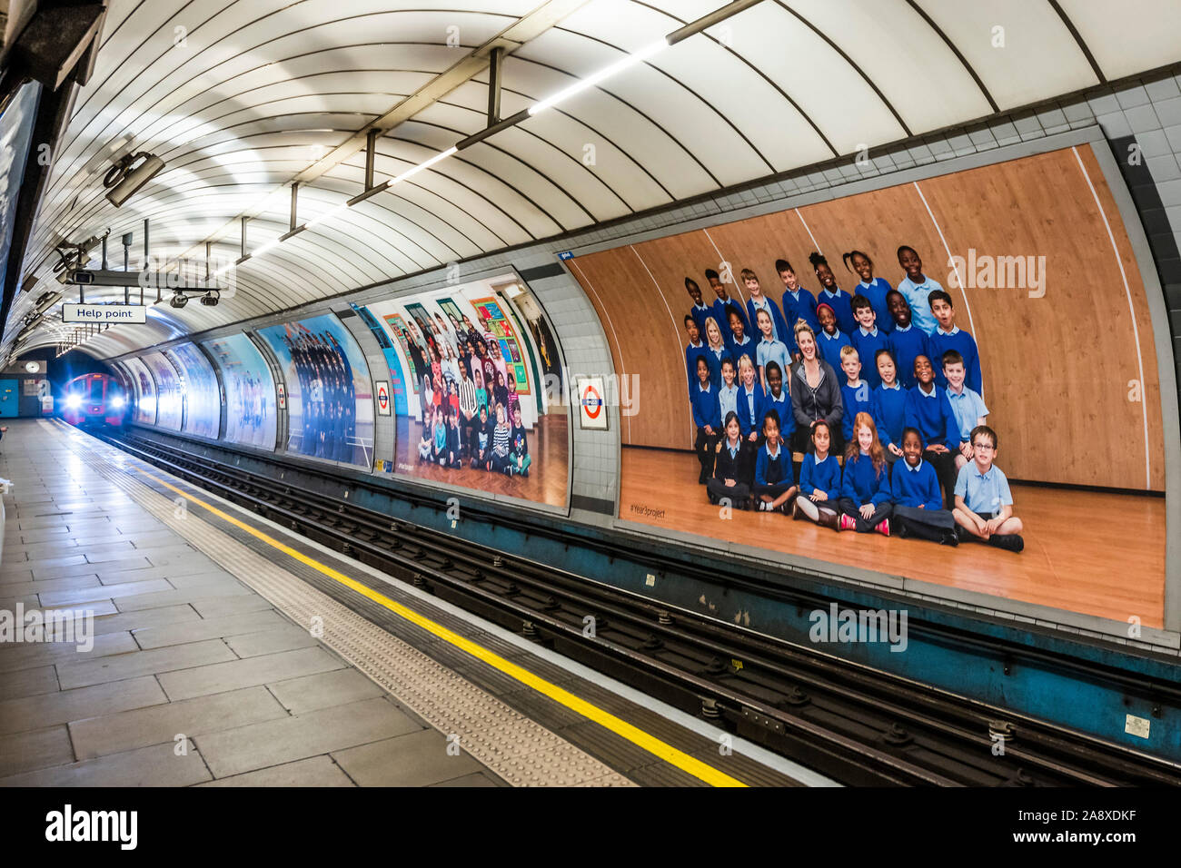 London, UK. 11th Nov 2019. Yr 3 project posters on the platform ...