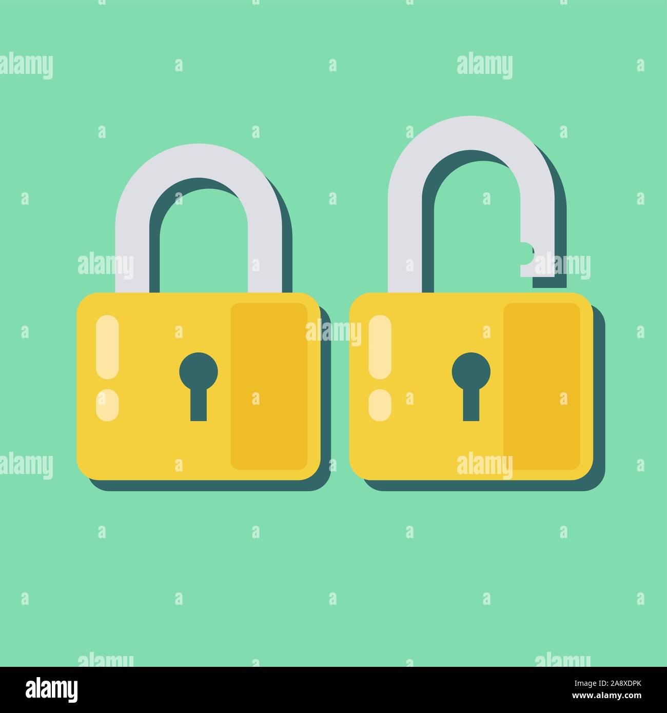 Lock icon in flat style. Lock open and lock closed Stock Vector Image ...