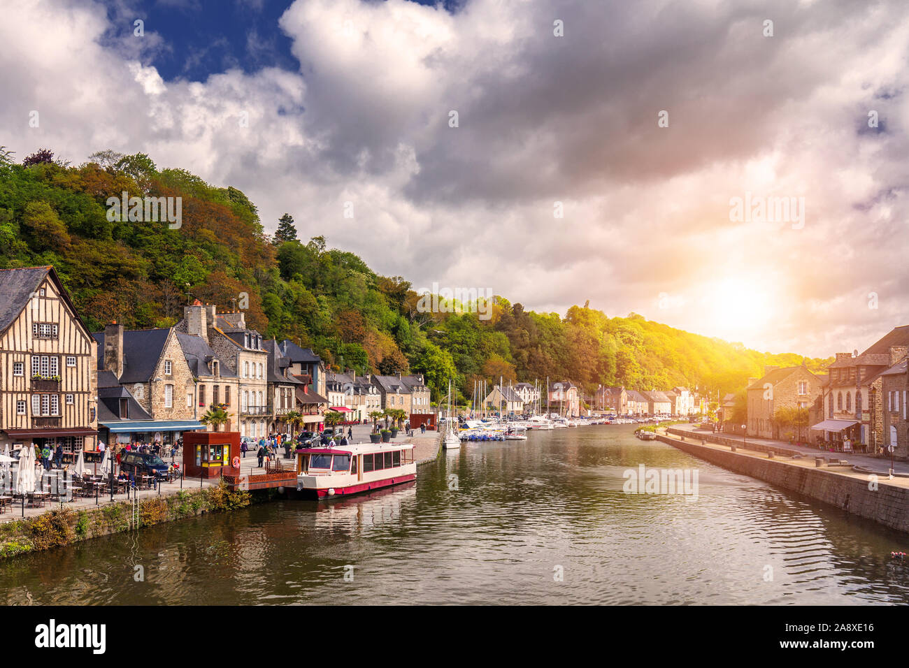 The picturesque medieval port of Dinan on the Rance Estuary, Brittany ...