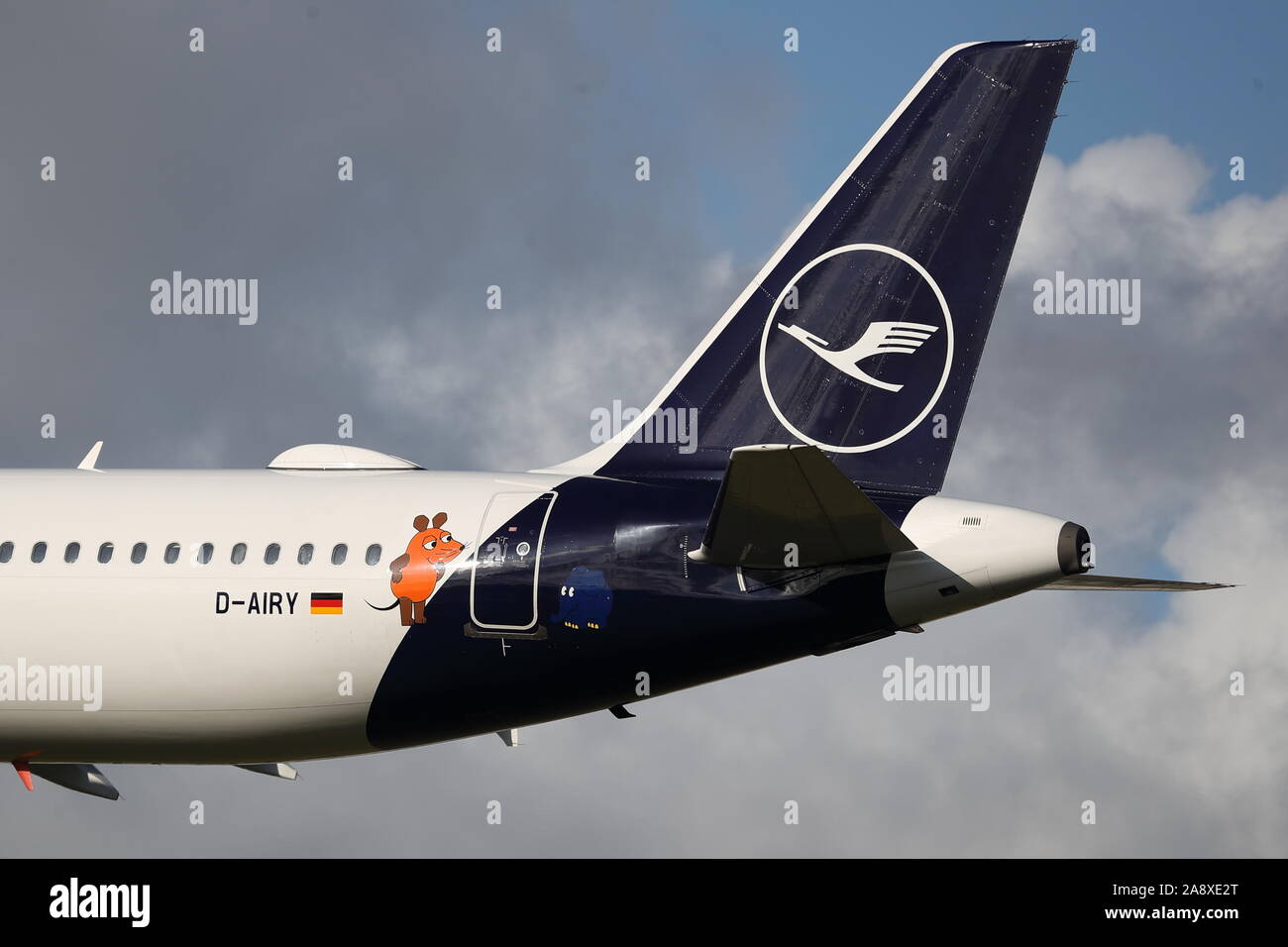 Tail fin of Lufthansa Airbus A321 D-AIRY in special livery sporting ...