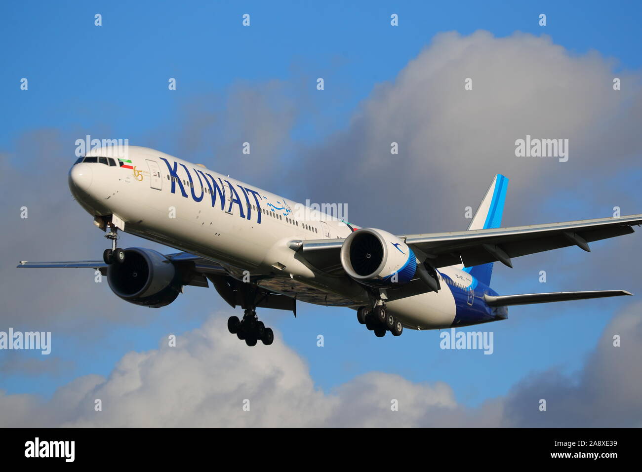 Kuwait Airways Boeing 777 9K-AOL landing at London Heathrow Airport, UK ...