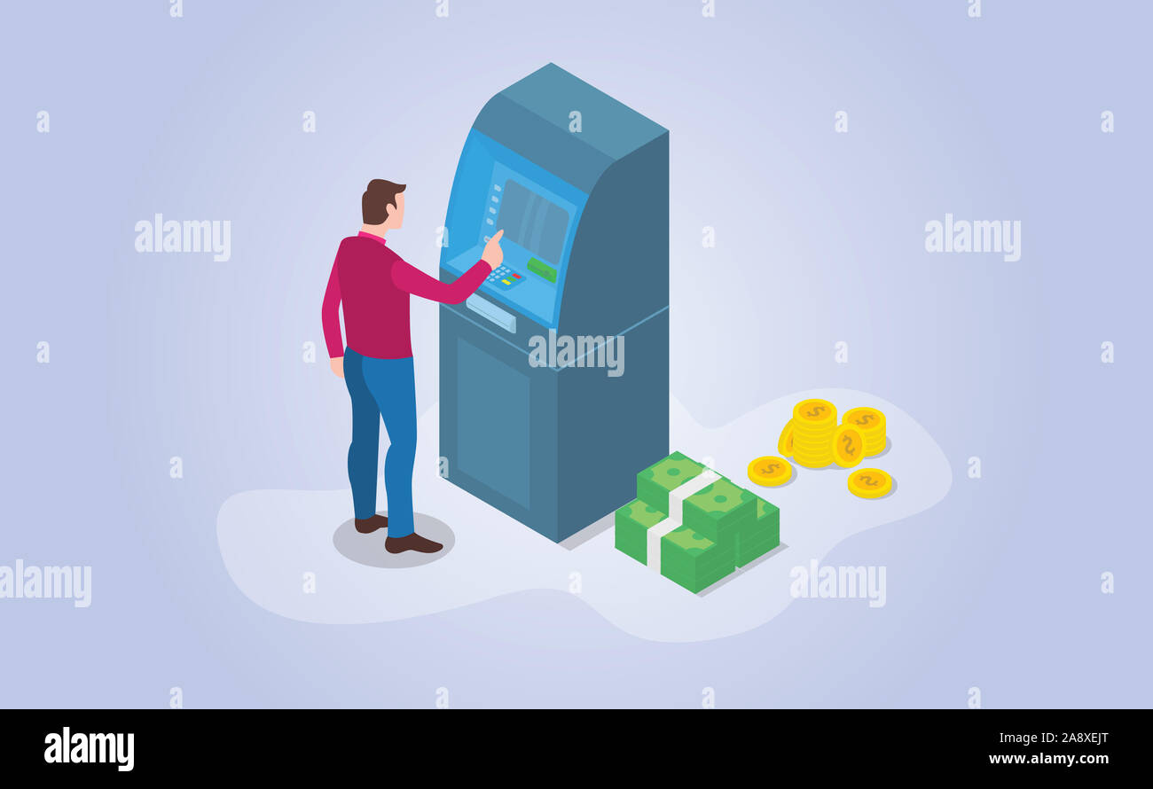 cash withdrawal atm machine money with isometric modern flat style ...